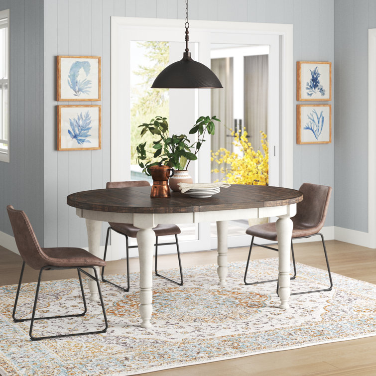 Farmhouse round extendable dining table store